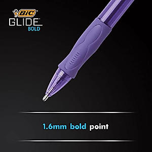 BIC Atlantis Velocity Bold Retractable Ball Pen, Bold Point (1.6mm), Blue, 12-Count, Rubber Grip for Comfortable Writing