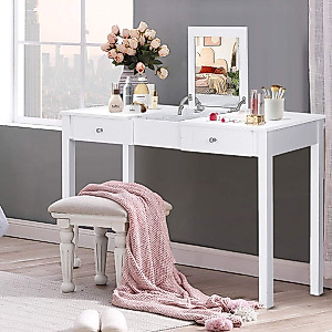Giantex Vanity Table with Flip Top Mirror, Makeup Dressing Table Writing Desk with 2 Drawers and Removable Organizer 9 Compartments, Bedroom Vanity Table for Girls Women, Easy Assembly, White