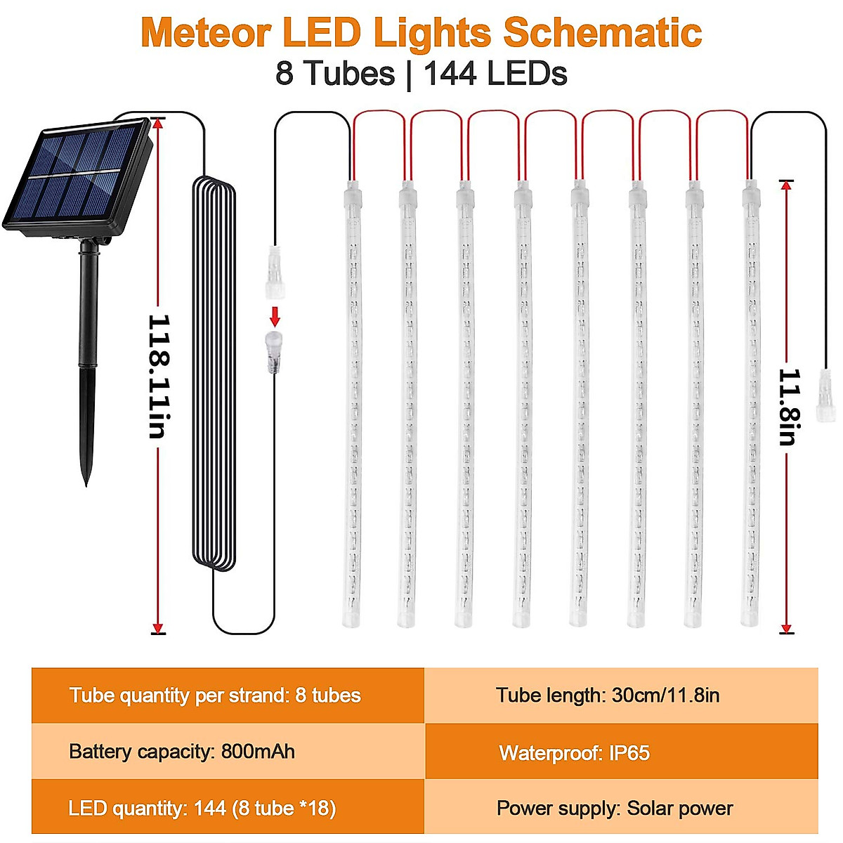 Christmas Decorations, Outdoor Solar Christmas Lights, 12 inch 8 Tube 144 LED IP65 Waterproof Falling Meteor Shower Rain Lights for Holiday Xmas Wedding Party Garden Home Patio Yard Tree Decor (Blue)