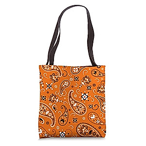 Aesthetic Orange Paisley Bandana Vintage Floral Boho Pattern Tote Bag