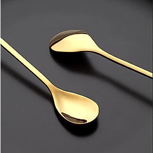 10 Pieces Stainless Steel Leaf Teaspoons Coffee Teaspoon 7.4 Inch Set Stainless Steel Long Handle Spoon Stir Bar Spoon Stirring Spoon Ice Cream Spoon Gold