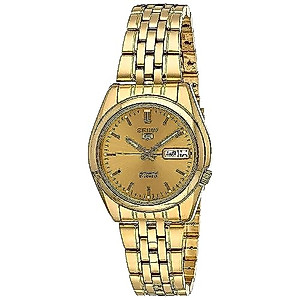 SEIKO Men's SNK366K 5 Automatic Gold Dial Gold-Tone Stainless Steel Watch