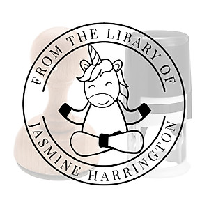 from The Library of, Ex Libris Book Stamp, Custom Library Stamp, Personalized Teacher Gift Monogram Self-Inking or Wood Handle Rubber Stamp (Black Cat)