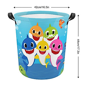 WINKO Baby S-hark Dirty Clothes Hamper Circular Waterpoor Foldable Hamper Dirty Clothes Laundry Basket Storage Bag with Durable Handle for Bedroom,Bothroom,Toys