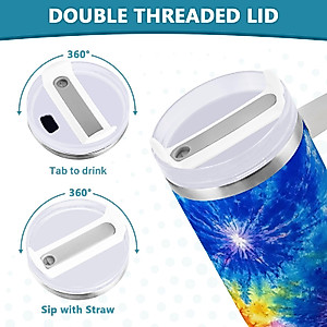 Msyxl 30 oz Insulated Stainless Steel Tumbler with Handle and Straw Lid - Leak-proof Coffee Mug for Men Women, Travel Mug Fits Cup Holder (Bright Tie-dye Pattern)