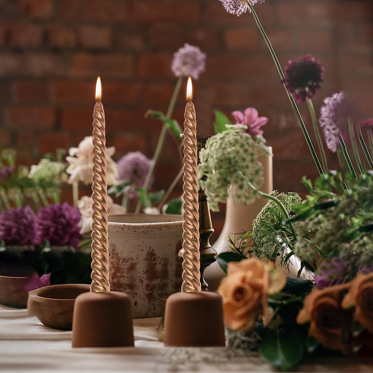 Berkebun10 inch Spiral Bronze Candles-Set of 4 - Metallic Taper Spiral Candle -Tall Candlesticks, Home Dinner, Party, Wedding, Halloween,Christmas Candles (4, Bronze, 10inch)