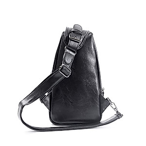 Leather Small Sling Bag,Crossbody Shoulder Bag for Men Women PU Leather Travel Cycle Hiking Daypack (Black)