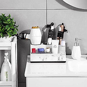 VITVITI Resin Hair Tool Organizer, Hair Dryer and Straightener Holder Countertop, Blow Dryer Holder Bathroom Organizer Storage for Vanity Makeup/Styling Tools/Curling Iron, White Marble Look