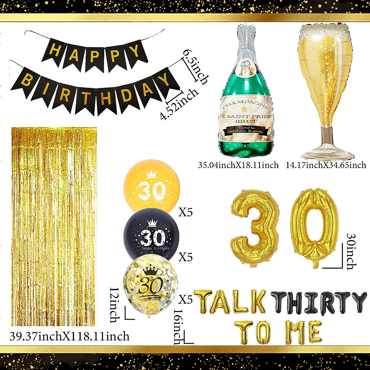 LaVenty 47PCS Black Gold Talk 30 to Me Balloons Talk 30 to Me Birthday Decoration Talk Thirty To Me Backdrop Banner 30th Birthday Decoration Dirty 30 Birthday Decoration
