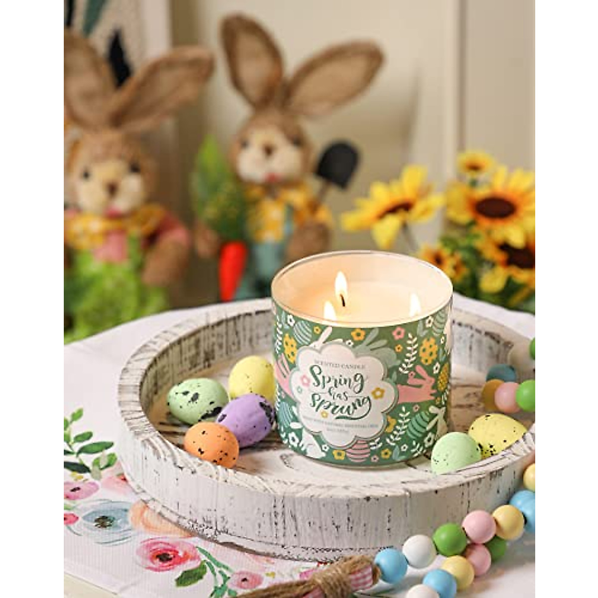 Easter Candle, Spring Jasmine Scented Candle, Large 3 Wicks, 14 oz