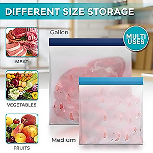 Reusable Food Storage Bags, 4 Pack BPA Free Food Grade Reusable Stand Up Bags, 2 Reusable Gallon Bags, 2 Reusable Freezer Bags, Leakproof Reusable Bags Silicone