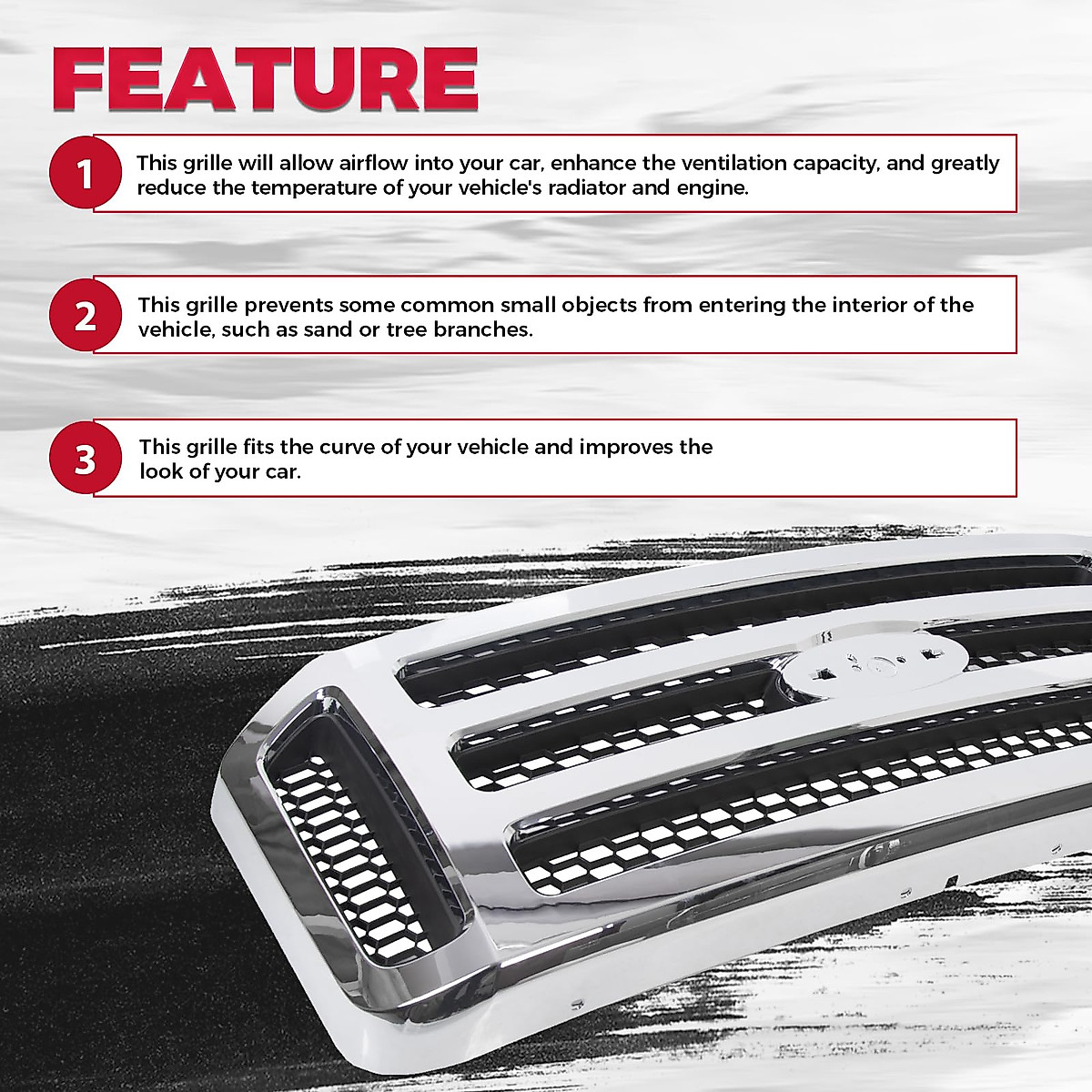 JMTAAT Front Grille Assembly Compatible with Ford 2005-2007 SuperDuty F250 F350 F450 F-250 F-350 F-450 Chrome With Gray Honey Comb Replacement for FO1200456 5C3Z8200BAA (Without Emblem)