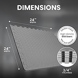 BalanceFrom Puzzle Exercise Mat with EVA Foam Interlocking Tiles for MMA, Exercise, Gymnastics and Home Gym Protective Flooring, 3/4" Thick, 24 Square Feet, Gray