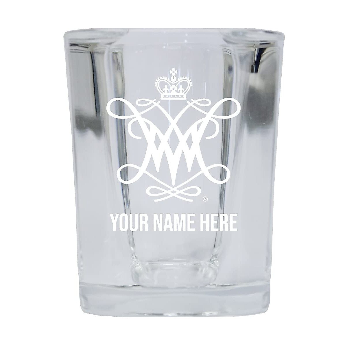 Personalized Customizable William and Mary Etched Square Shot Glass 2 oz With Custom Name (1) Officially Licensed Collegiate Product