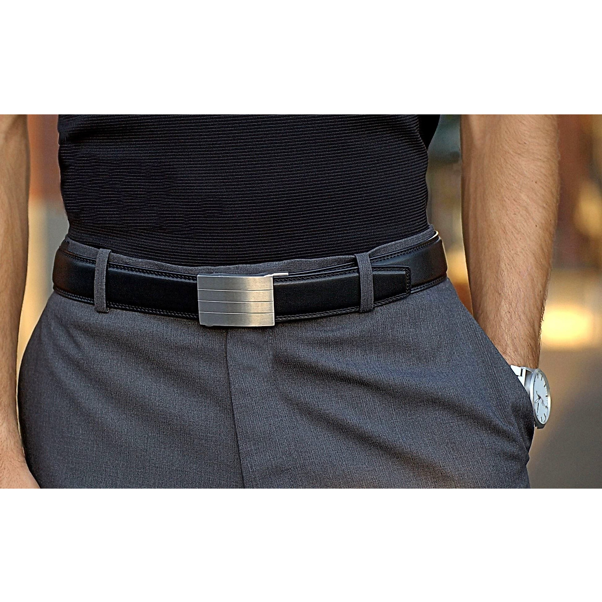 KORE Men’s Full-Grain Leather Track Belts | “Evolve” Stainless Steel Buckle