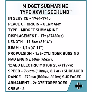 COBI Historical Collection WWII DEUTSCHES MARINEMUSEUM U-Boat XXVII SEEHUND Submarine