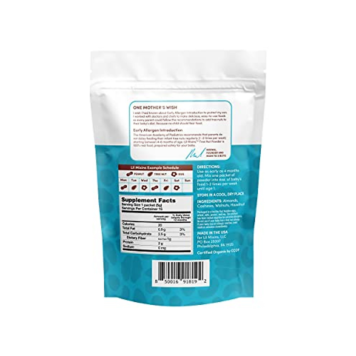 Lil Mixins Early Allergen Introduction Powder, Tree Nut | Baby Stage 1-3, For Infants & Babies 4-12 Mo., Support Healthy Food Tolerance | Individual Packets, 2 Month Supply