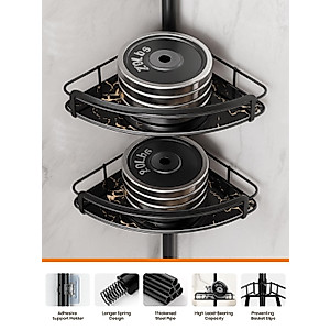 ENRUNEST Corner Shower Caddy Tension Pole for Bathroom Organizer,Tension Shower Caddy Corner,4 Tier Rustproof Larger Capacity Shelves,Adjustable 31.5 to 111.4 Inch,Black