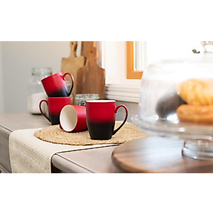 Elanze Designs Red Black Two Toned Ombre Matte 12 ounce Ceramic Stoneware Coffee Cup Mugs Set of 4