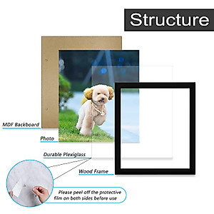 Kingsmile 8x10 Picture Frame, 2 Pack Wood Frames with Durable Shatter Resistant Cover, Display Poster 8x10 without Mat, Photo Frame for Wall Gallery Display, with 2 Wall Hooks. (Brown)