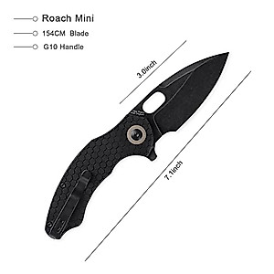 Kizer Roach Mini Black Pocket Knife, 3 Inch 154CM Steel Folding Knife with Clip, G10 Handle EDC Knife, V3477C2