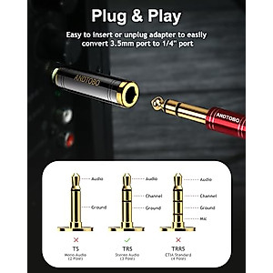 ANDTOBO 1/4'' to 3.5mm Stereo Pure Copper Headphone Adapter,3.5mm(1/8'') Plug Male to 6.35mm (1/4'') Jack Female Stereo Adapter, Black 2-Pack