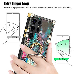 nancheng for Samsung Galaxy S23 Ultra Square Case (2023) Girls Woman Cute Flower Colorful Petal Star Sky Phone Case with Ring Stand Strap Lanyard Shockproof Protective Cover