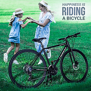 5Seconds Hybrid Bicycle Paramount 100 | Mountain Bike for Men, Women | 21-Speed, Lightweight Aluminum Alloy Frame, Adult Bike with Trigger Shifters and Mechanical Disc Brakes (Black)