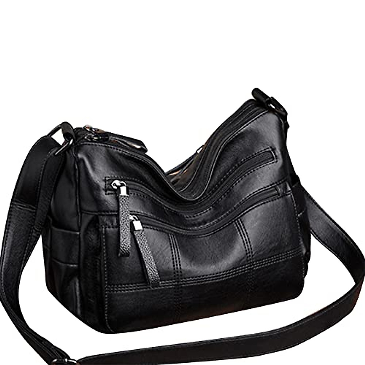 Cross Body Bag - Fashion Soft PU Leather Handbags with Multi Pockets - Large Capacity Shoulder Bags Tote Purses, Black
