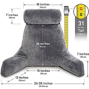 FaYkes Adult Reading Pillow,Backrest Pillow with Arms Dark Grey & Lap Desk Bed Tray Brown Memory Foam Reading Pillows,for Bed Removable Neck Roll & Laptop Bed Tray Table,2pcs