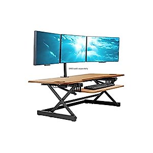 Rocelco 46" Large Height Adjustable Standing Desk Converter, Quick Sit Standup Triple Monitor Riser, Gas Spring Computer Workstation, Retractable Keyboard Tray, (R DADRT-46), Teak/Black