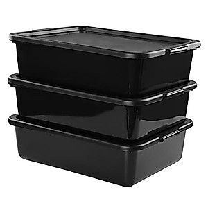 Idomy 3-Pack 13 L Black Commercial Bus Tub, Plastic Bus Box with Lids
