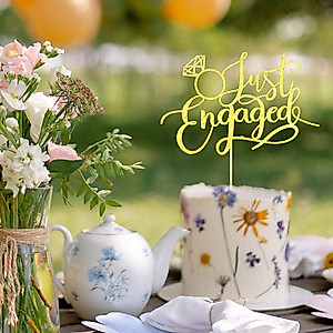 Sodasos Just Engaged Cake Topper for Engagement Party Decorations, Engaged Ring Sign,We're Engaged Cake Toppers (gold)