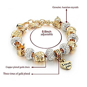 Long Way® Gold Plated Snake Chain Glass Beads I Love You Charm Beaded Bracelets for Women