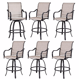 LOKATSE HOME Outdoor Swivel Bistro Stool Set of 6, Patio Metal Frame Furniture Textilene Bar Height Armchairs for Balcony, Poolside, Backyard, Garden
