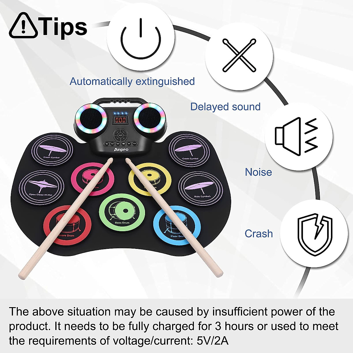 Anpro Electronic Drum Set for Kids | Adult, Musical Instrument Drum Practice Pad Kit with Headphone Jack, Built-in Speaker, Drum Pedals, Drum Sticks, Great Holiday Birthday Gift for Kids