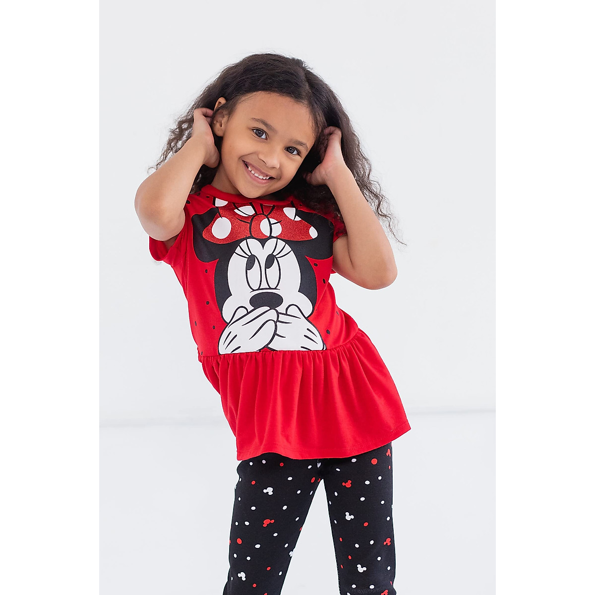 Disney Minnie Mouse Valentines Day Infant Baby Girls Peplum T-Shirt and Leggings Outfit Set Red/Black 18 Months