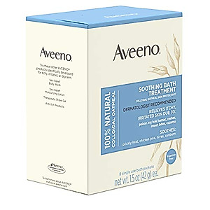 Aveeno Soothing Bath Treatment with 100% Natural Colloidal Oatmeal for Treatment & Relief of Dry, Itchy, Irritated Skin Due to Poison Ivy, Eczema, Sunburn, Rash, Insect Bites & Hives, 8 ct.
