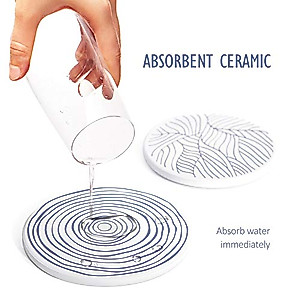 Absorbing Stone Coasters for Drinks Cork Base, with 2 Holder, for Housewarming, Apartment Kitchen Room Bar Decor, Suitable for Wooden Table, Set of 16 (Blue)