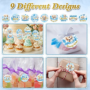 Clabby 504 Pieces Boy Girl Baby Shower Favors Stickers Mini Kisses Candy Stickers Chocolate Drop Labels Wrappers Little Cutie Baby Shower Decoration for Sprinkle Birthday Party(Blue Bear)