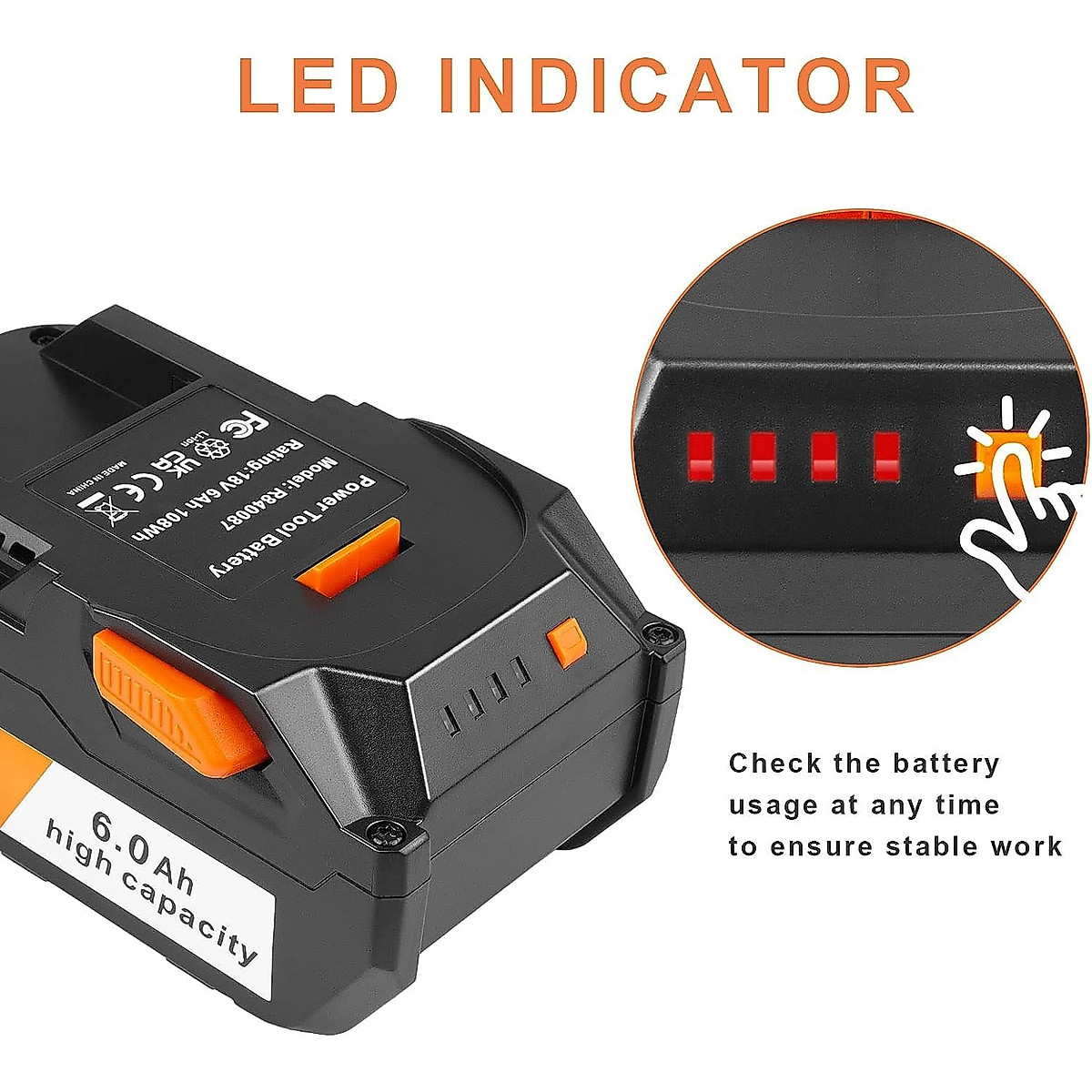 ARyee 18V 6000mAh Battery Replacement Compatible with RIDGID 18V Drill R840087 R840083 R840086 R840085 R840084 Cordless Tools Lithium Ion Battery, 2 Pack