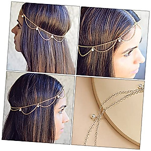 KALLORY 2pcs Hair Crysatal Drop Head Forehead Jewelry Pearl for Bridal Headdress Party Wedding Bohemian Decorative Holiday Headband Prom Crown Women Ladies Chain Tassel Band Pendant Peal