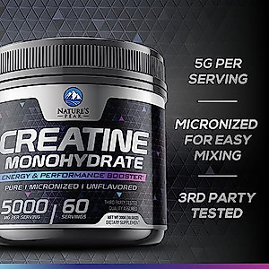 Creatine Monohydrate Powder - 100% Pure Micronized Creatine 5000mg (5g) - Creatine Pre Workout, Supports Muscle Building, Cellular Energy, Recovery & Strength, Vegan, Keto, Gluten-Free - 60 Servings