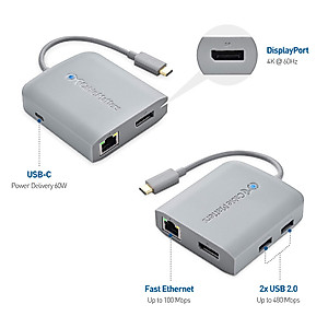 [Works with Chromebook Certified] Cable Matters USB C Hub Multiport Adapter with 4K DisplayPort, 2X USB 2.0, 100Mbps Fast Ethernet, and 60W PD