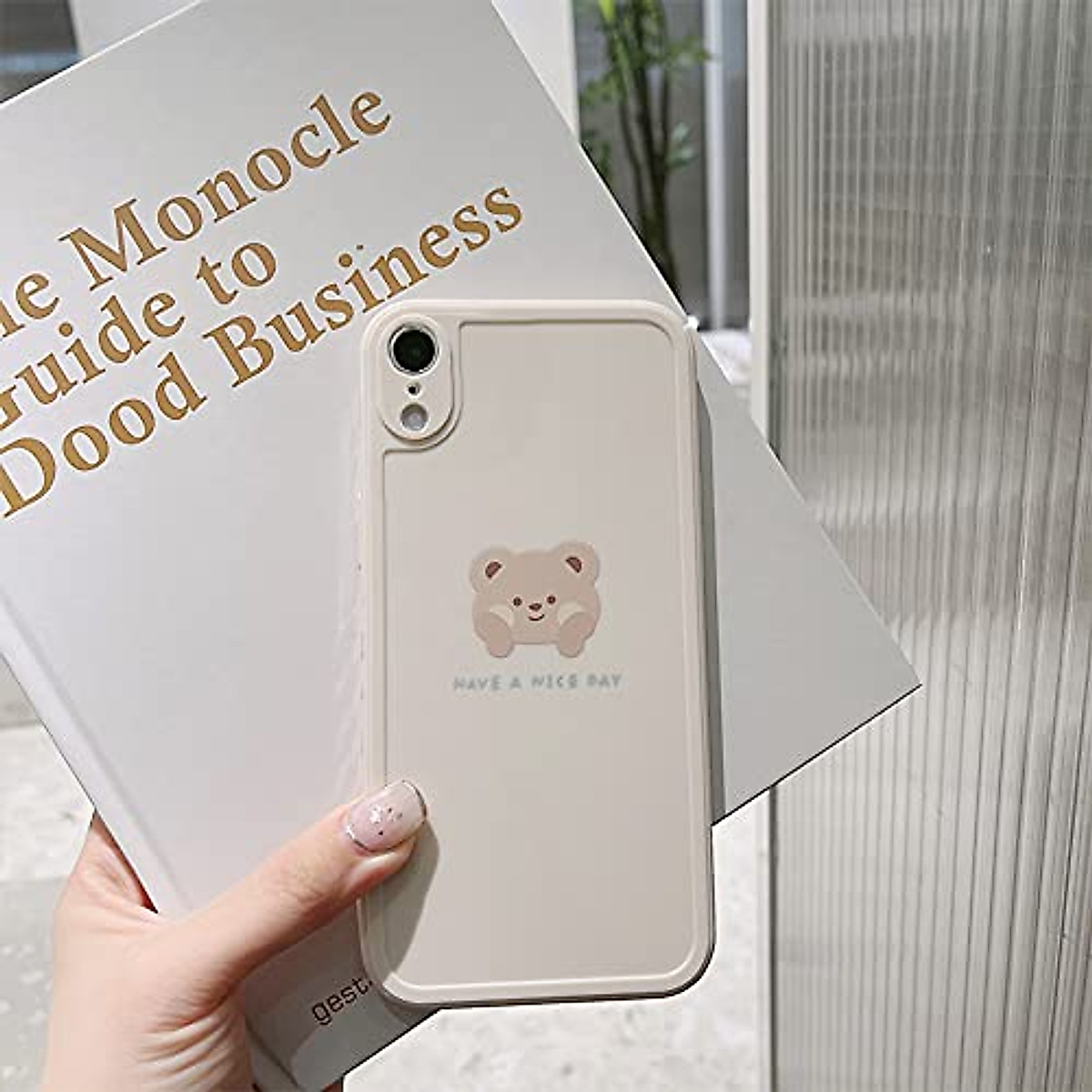 Ownest Compatible for iPhone XR Case Cute Painted Design Brown Bear with Cheeks for Women Girls Fashion Slim Soft Flexible TPU Rubber for iPhone XR-Beige