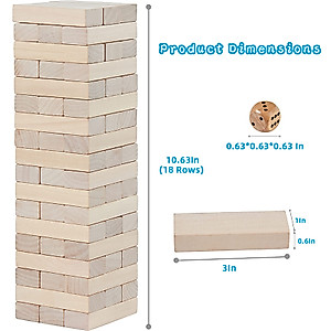 SpeedArmis Mini Tumble Tower, 54PCS Wooden Stacking Game for Teens - Pine Stack Timber Board Games with 4 Dice Set - Classic ‌Xmas Gifts for Kids