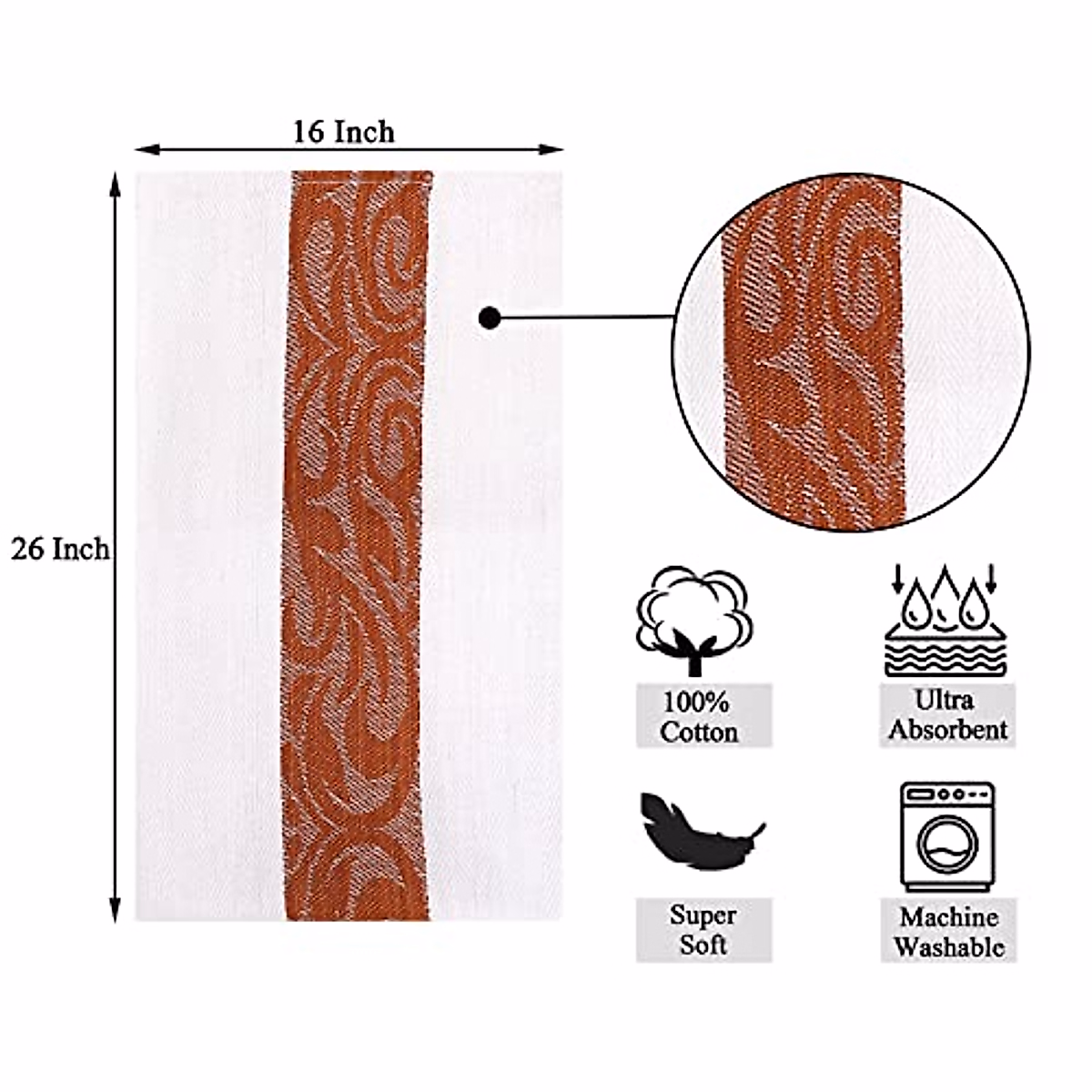 RUVANTI 100% Cotton Kitchen Towels Jacquard, Dish Towels for Kitchen, Washable Dish Cloths, Soft Tea Towels, Super Absorbent for Cleaning, Dishcloths for Quick Drying, 16x26, 12 Pack – Brown & White