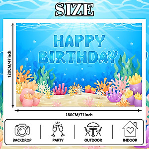 Under The Sea Happy Birthday Banner Backdrop Ocean Animals Under The Sea Theme Decor Decorations for Boys Girls 1st Birthday Party Bday Baby Shower Underwater Blue Party Supplies Photo Booth Props