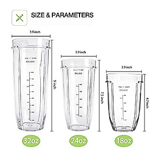Nutri Ninja 32OZ Replacement Cups,QT 2Packs Nutri Ninja Replacement Cups With Sip & Seal Lids,950ML(32oz) Measuring Scale Cup Mug, FIT FOR Nutri Ninja Auto IQ Series Blenders