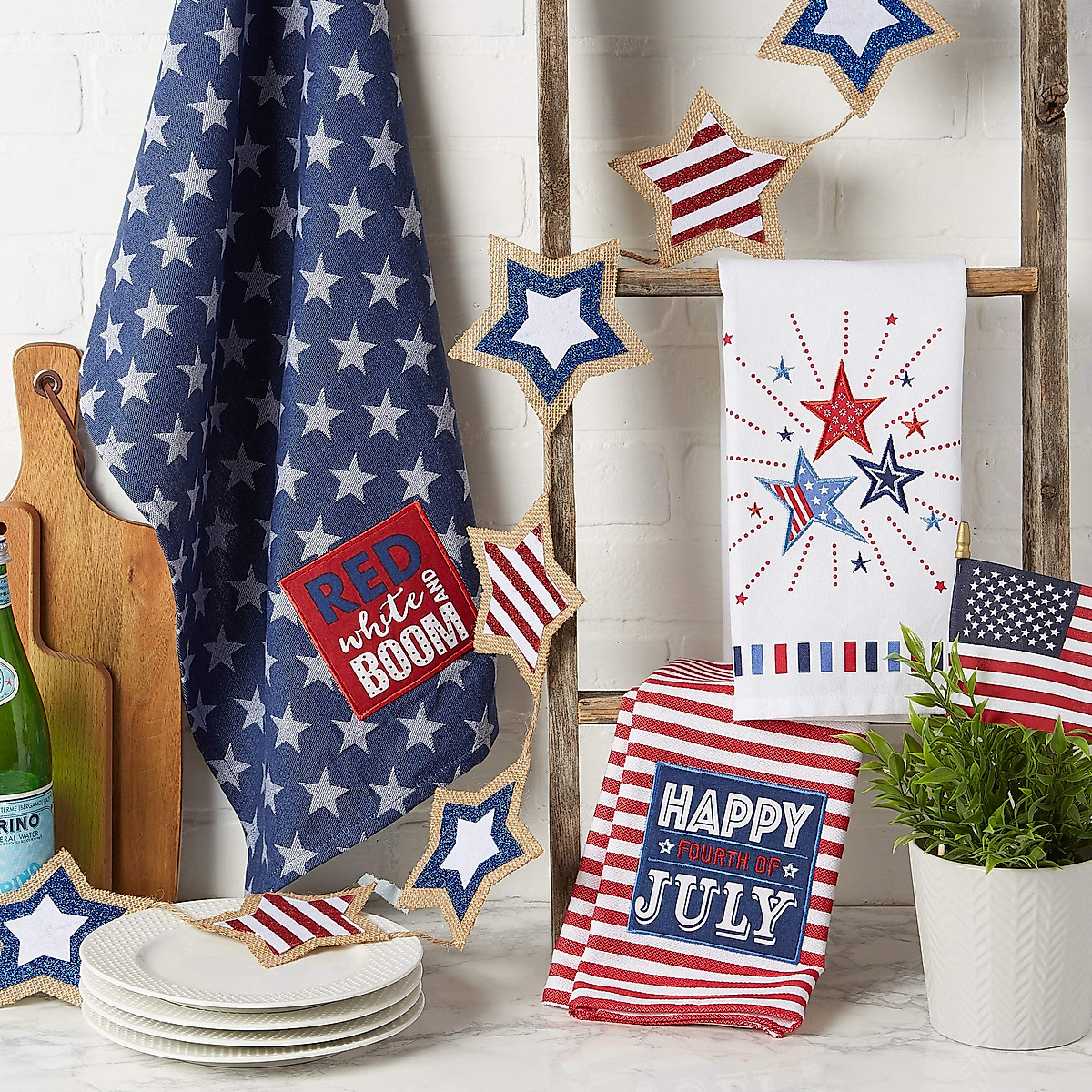 DII Patriotic Dish Towel Set 18x28, Decorative Kitchen Towels, Red White & Boom, 3 Count